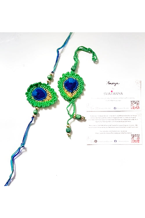 Svatanya "Handcrafted Crochet Mor Pankh Lumba Rakhi – Okhaistore