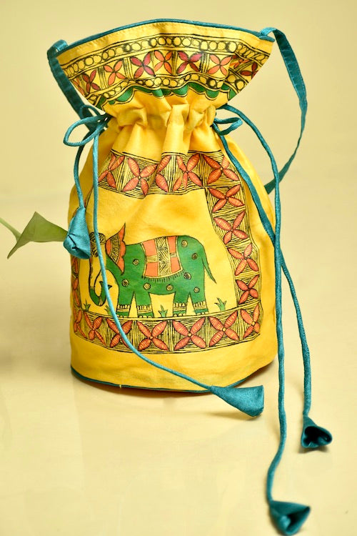 "Lok Kala" Silk Handpainted Madhubani Potli – Okhaistore