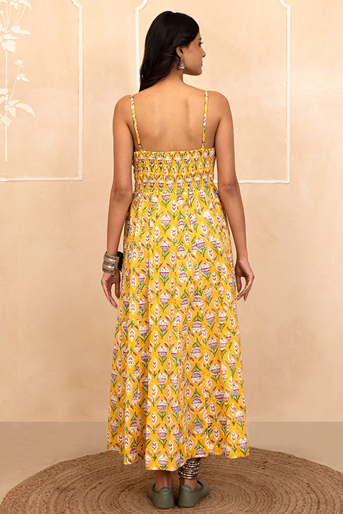 Shuddhi Yellow spaghetti Dress – Okhaistore