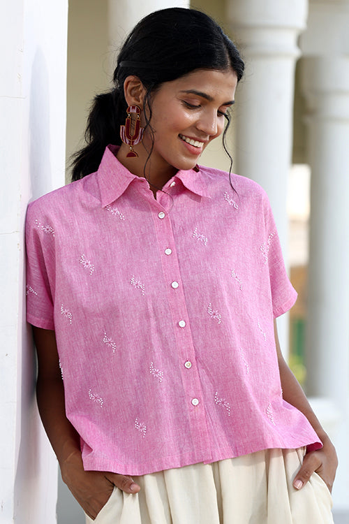 Okhai "Cherish" Hand-Embroidered Beadwork Pure Cotton Shirt – Okhaistore