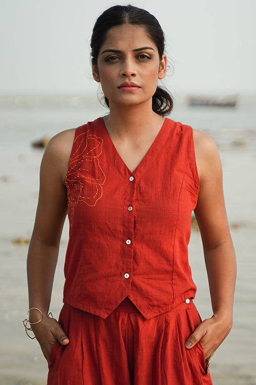 Okhai "Harvest Glow" Hand-Embroidered and Mirror work Pure Cotton Slee ...