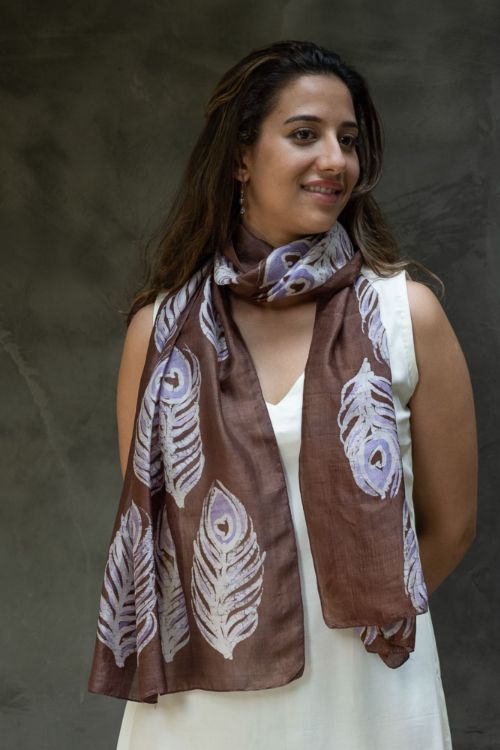 TICH Light & Elegant Silk Batik Stole - Brown Feathers – Okhaistore