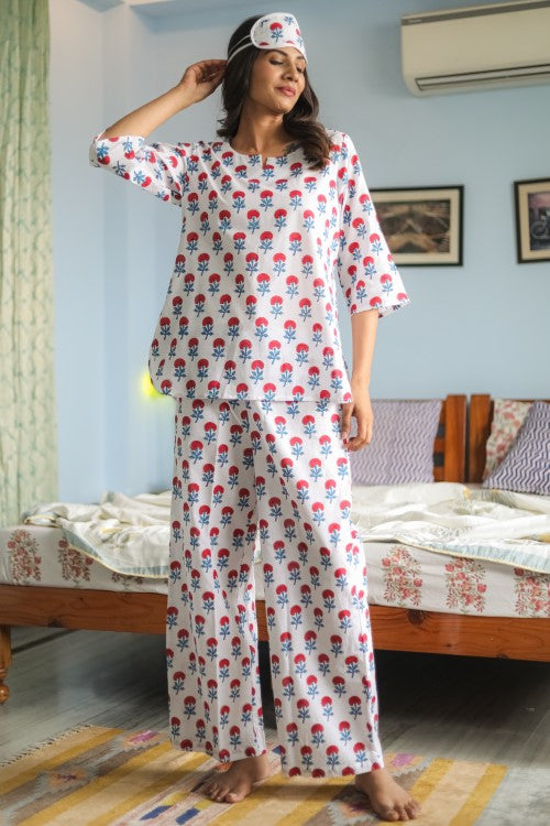 Sootisyahi 'Marigold Mirage' Handblock Printed Pure Cotton Night Suit ...