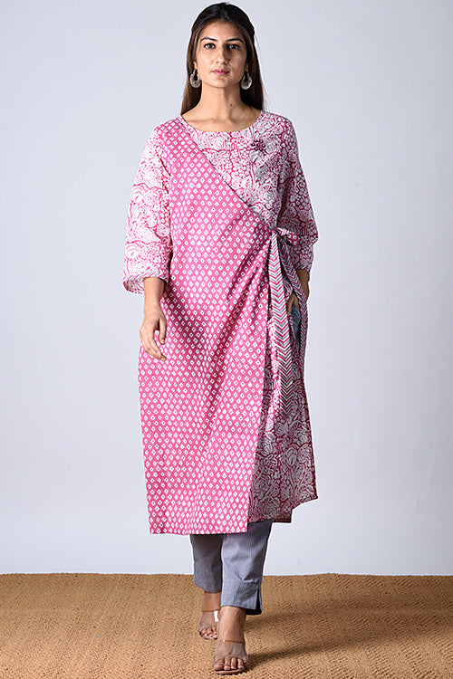 Dharan Jama Pink Handblock Printed Cotton Kurta For Women Online ...