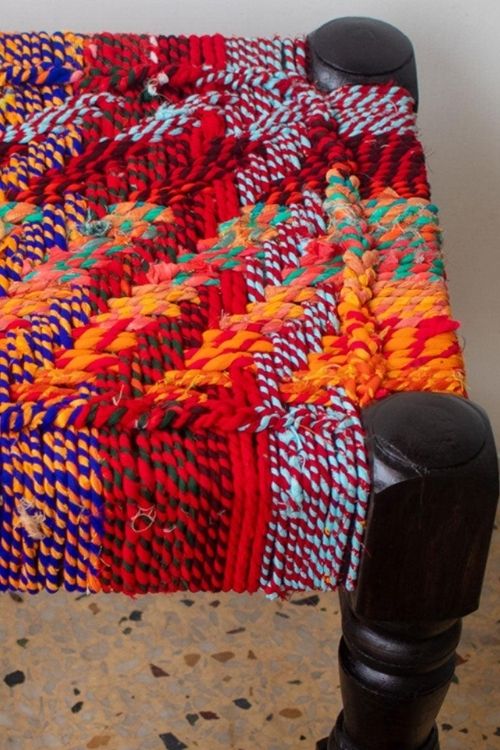 Cherry Textile Wooden Stool – Okhaistore