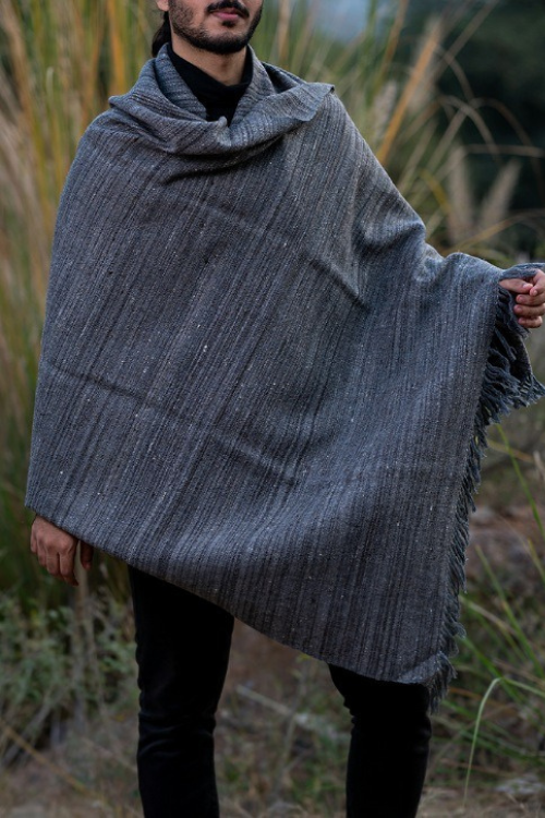 Fine, Soft Himachal Wool Shawl With Woven Border - Grey – Okhaistore